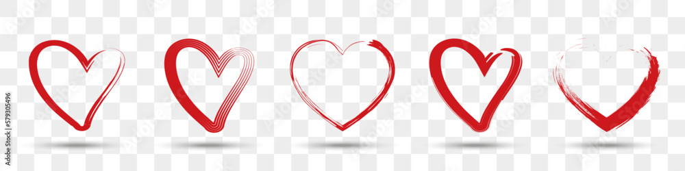 Heart icon collection. Set of red brush heart icons Stock Vector ...