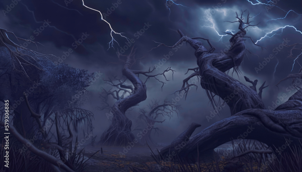 Haunted Forest Twisted Darkness Dark Forest Twisted Trees Eerie Atmosphere | AI Generated Stock ...