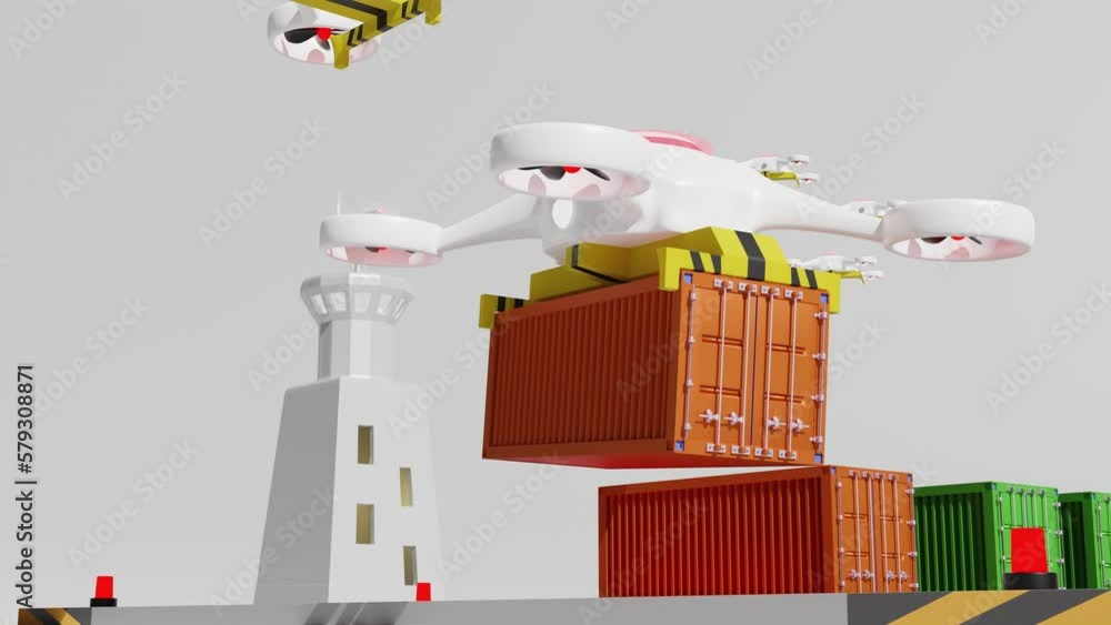 Video „delivery drone and shipping container with conveyor for import ...