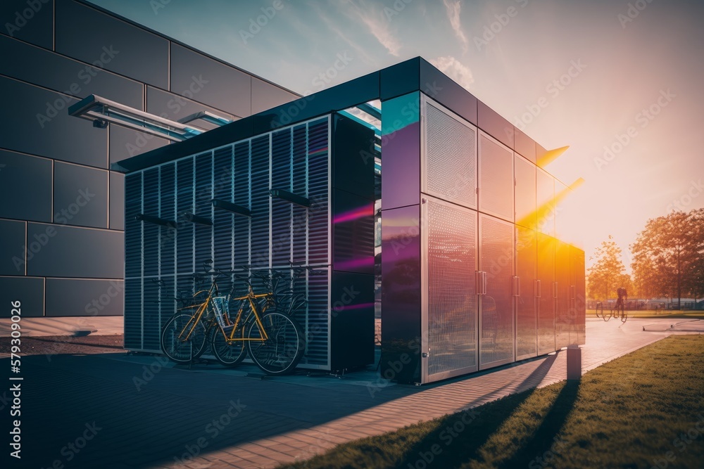 Unreal Smart Building with Solar-Powered Bike Storage: High-Quality ...