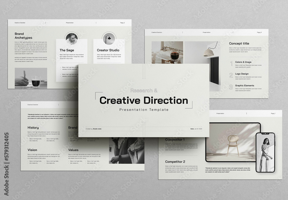 Research & Creative Direction Presentation Layout Stock Template ...