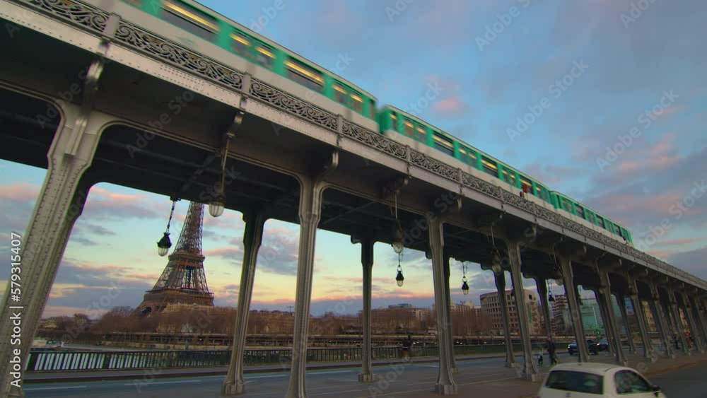 Paris metro underground subway system train passing on bridge Bir ...