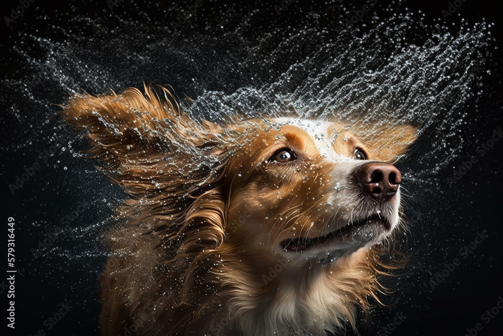 Wet dog head shaking off water while shaking his head. Dog shaking his ...