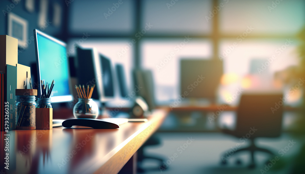 Abstract modern office interior with pc workplace. Business indoor ...