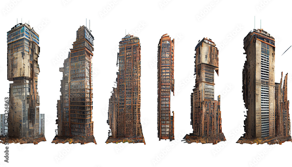 Ruined skyscrapers on isolated transparent background png, Generative ...