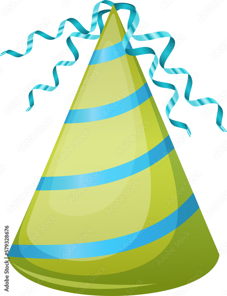 flat cartoon design illustration of colored hat for birthday party ...