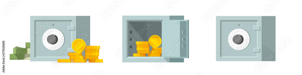 Safe vault money box icon vector, bank deposit cash flat and 3d graphic ...