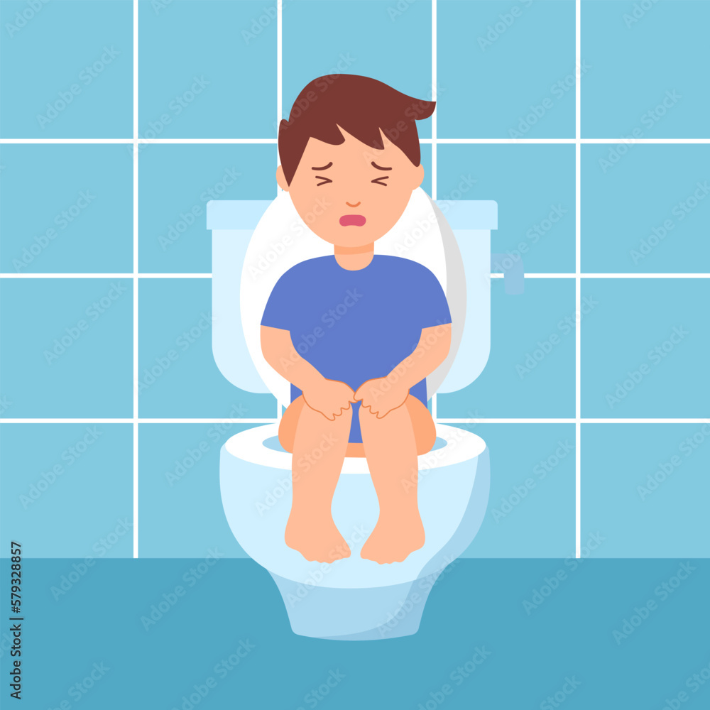 Poster Constipation child sitting on toilet bowl in flat design. – Wall ...