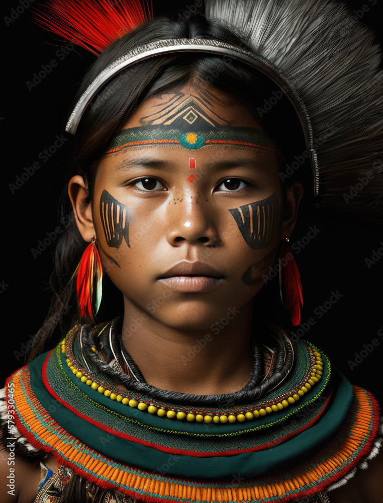 Tribal Girl Portrait-Kayapo People-Generative AI Stock Illustration ...
