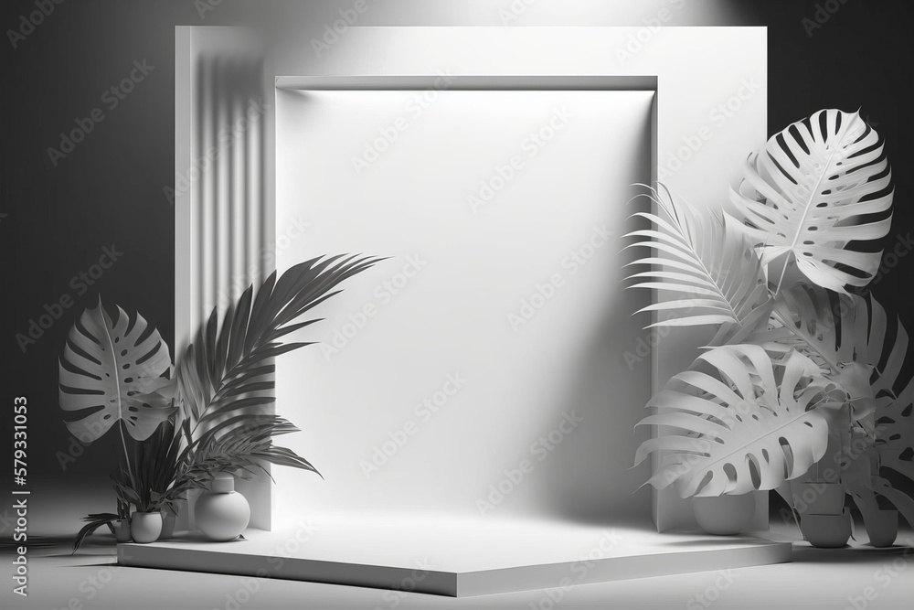 3d White rendering with podium and minimal White wall background Stock ...