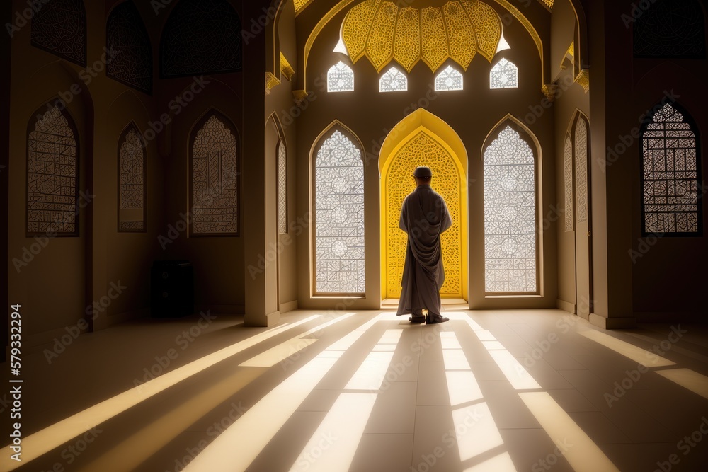 Islamic background painting. Mosque and shadows. Light rays from mosque ...