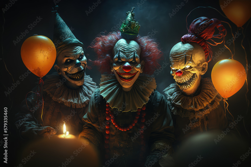 Creepy clown in amusement park. Halloween concept. Generative ai Stock ...