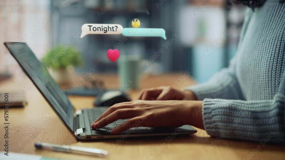 Social Media Chat Visualization Concept: Anonymous Woman Uses Laptop ...