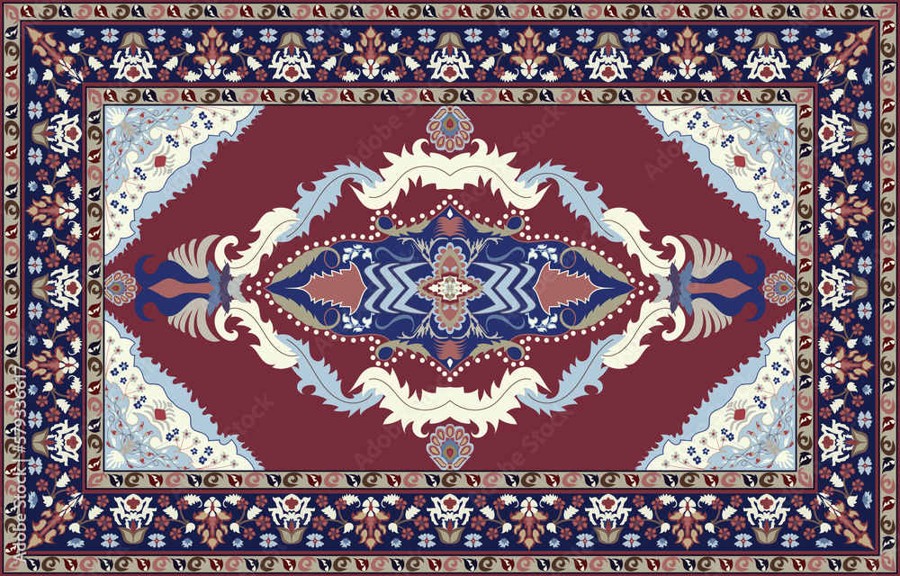 Colorful ornamental vector design for rug, tapis, yoga mat. Geometric ...