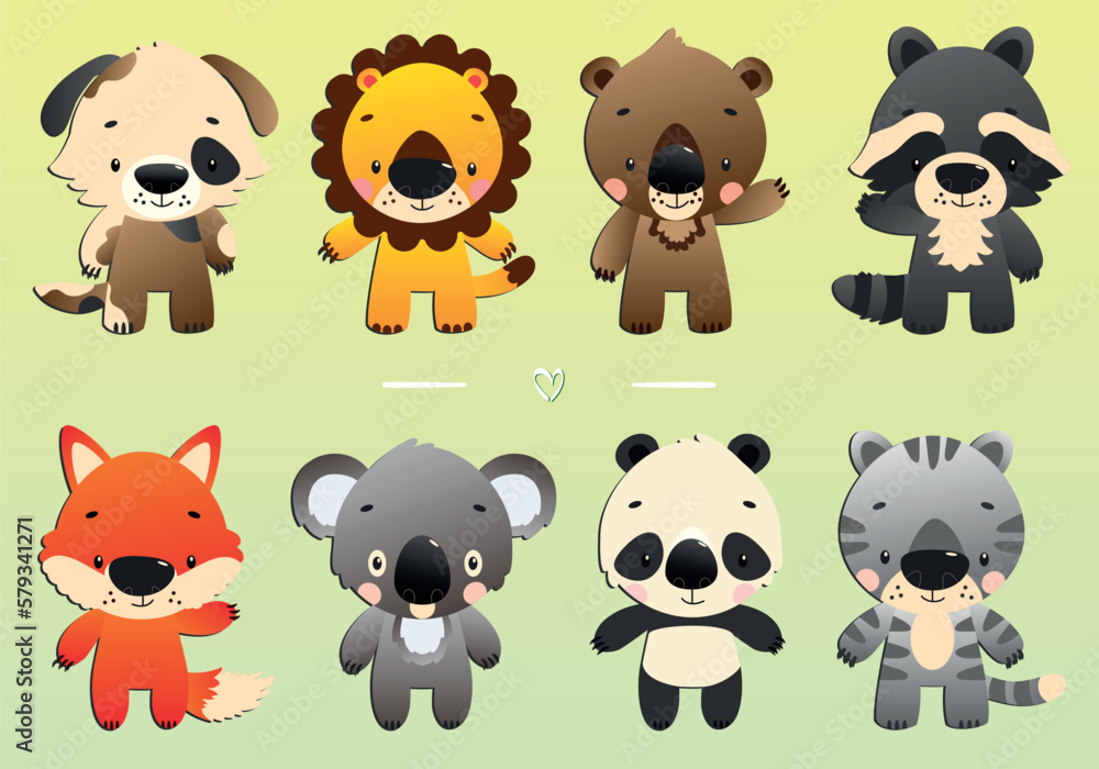 Lovely animals vector set. Cartoon mammals characters design collection ...