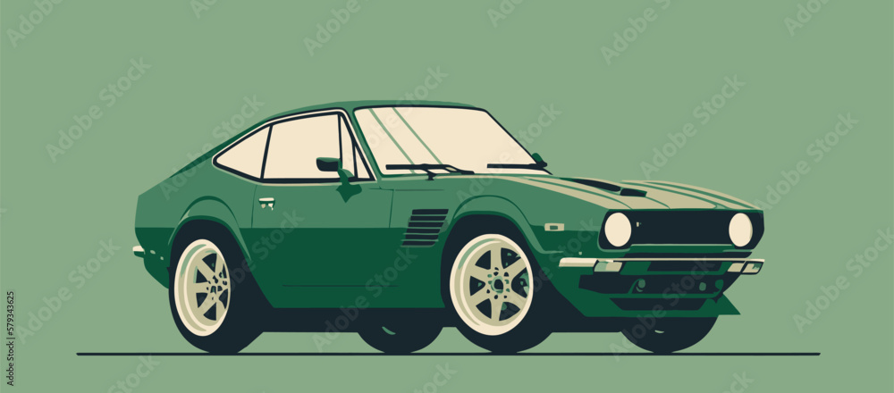 green retro car on a green background. Vector, sports car, vintage ...
