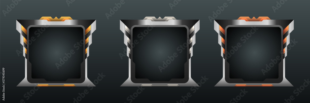 Abstract metal game avatar frames with gold, silver and bronze borders ...