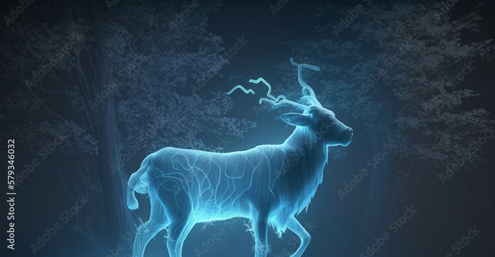 magic, deer, bull, creature, light, energy, smoke, design, concept ...