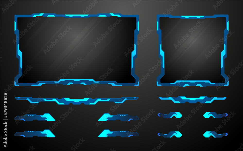 Futuristic blue live stream overlay webcam screen interface panels for ...