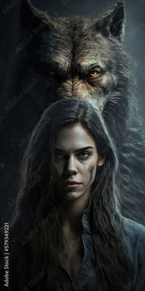 Movie poster of a werewolf standing behind a young and beautiful woman ...