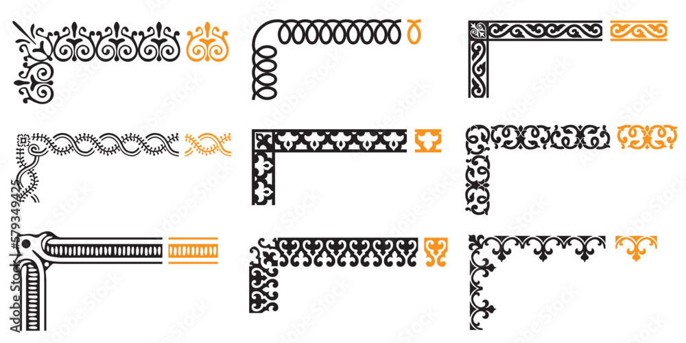 Set of decorative seamless ornamental border with corner - Vector ...