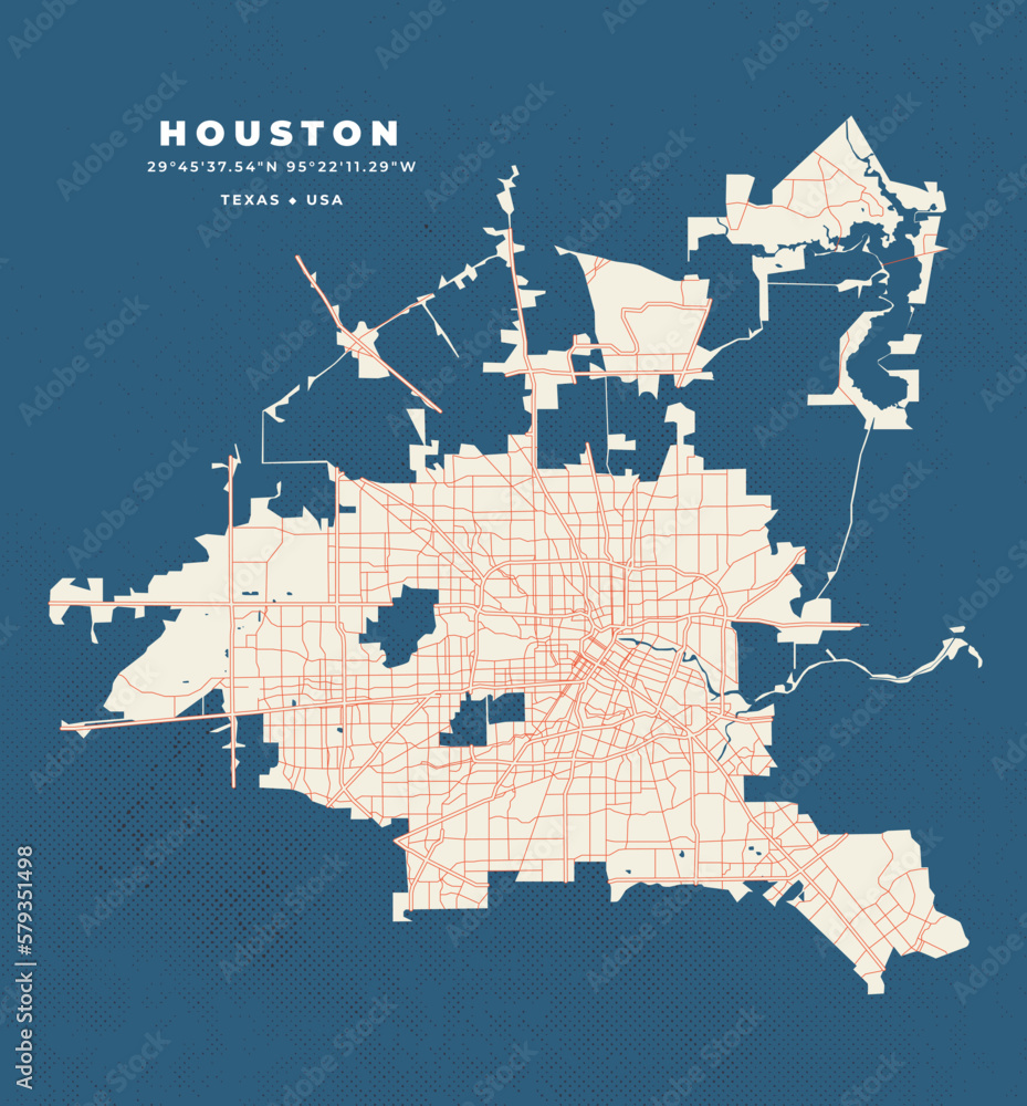 Houston Texas Map vector illustration poster and flyer Stock Vector ...