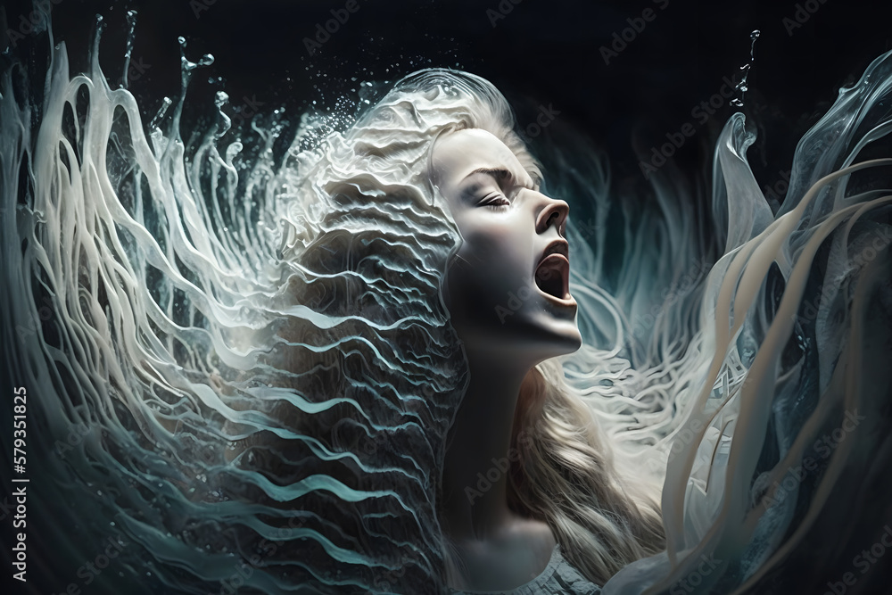 Fantasy portrait of a screaming woman. Neural network AI generated art ...