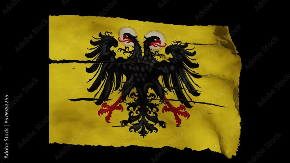 Torn, damaged, unattached historical banner of the Holy Roman Emperor ...