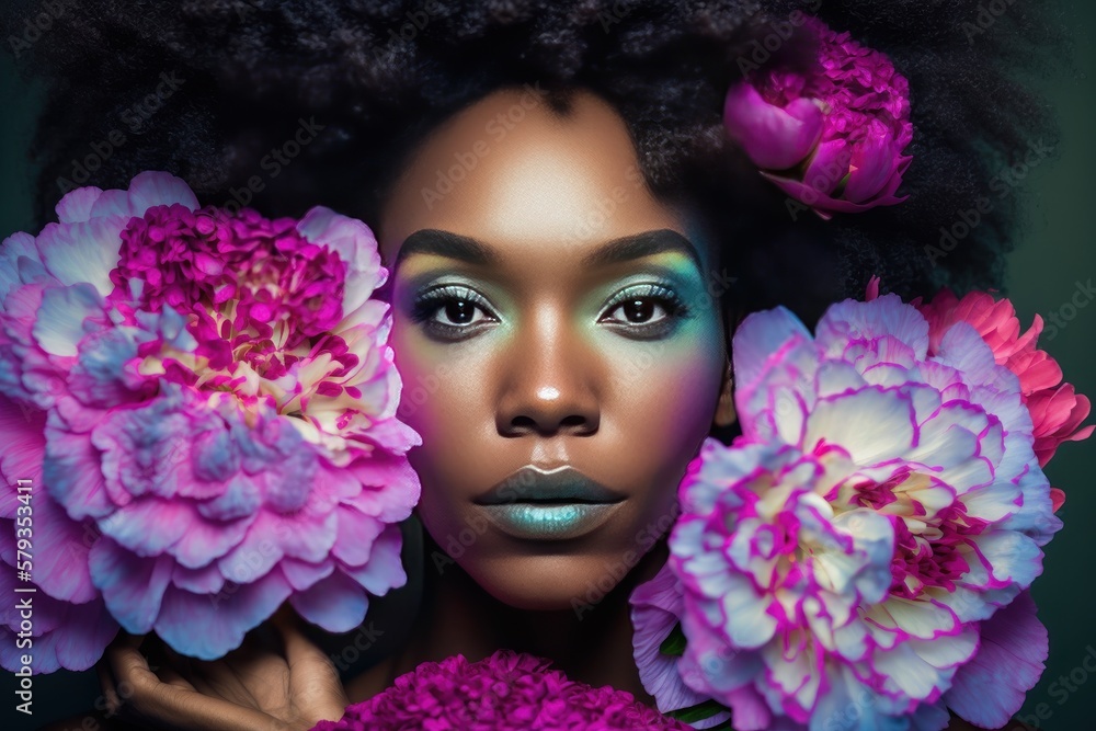 Love, beautiful woman portrait in purple vivid, fresh, Spring, flowers ...