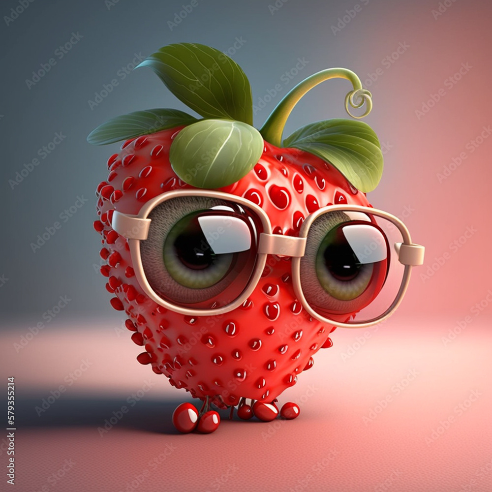 Cute strawberry cartoon with glasses, perfect for children's nutrition ...