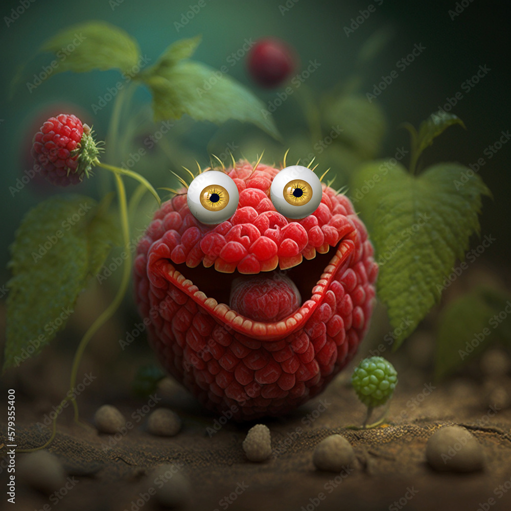 Delightful raspberry character with a joyful smile, excellent for ...