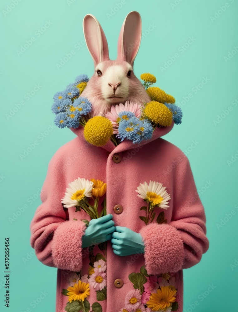 Vintage retro portrait of Easter Bunny in a human suit, standing as a ...