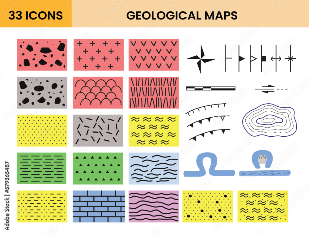 Bundle of geological maps symbol of rock, mineral and structure vector ...