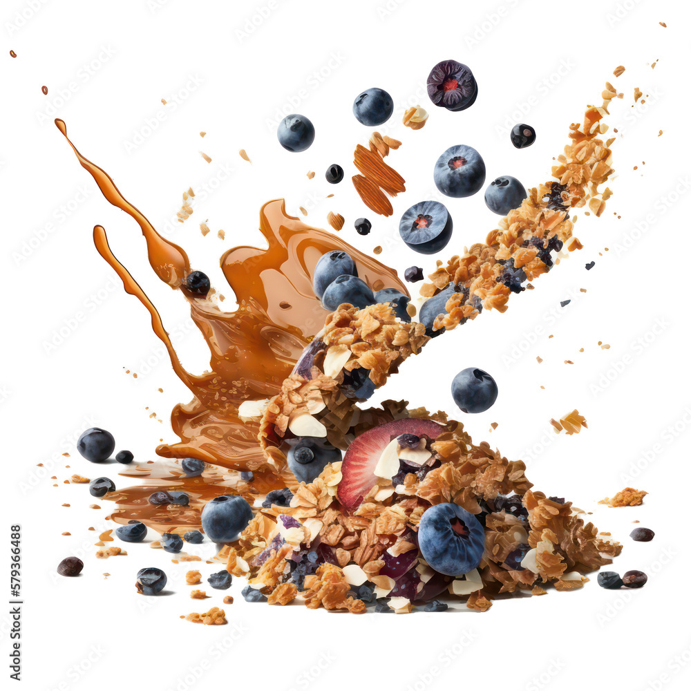 Granola grains with mixed fruit for ads banner,packaging. Transparent ...