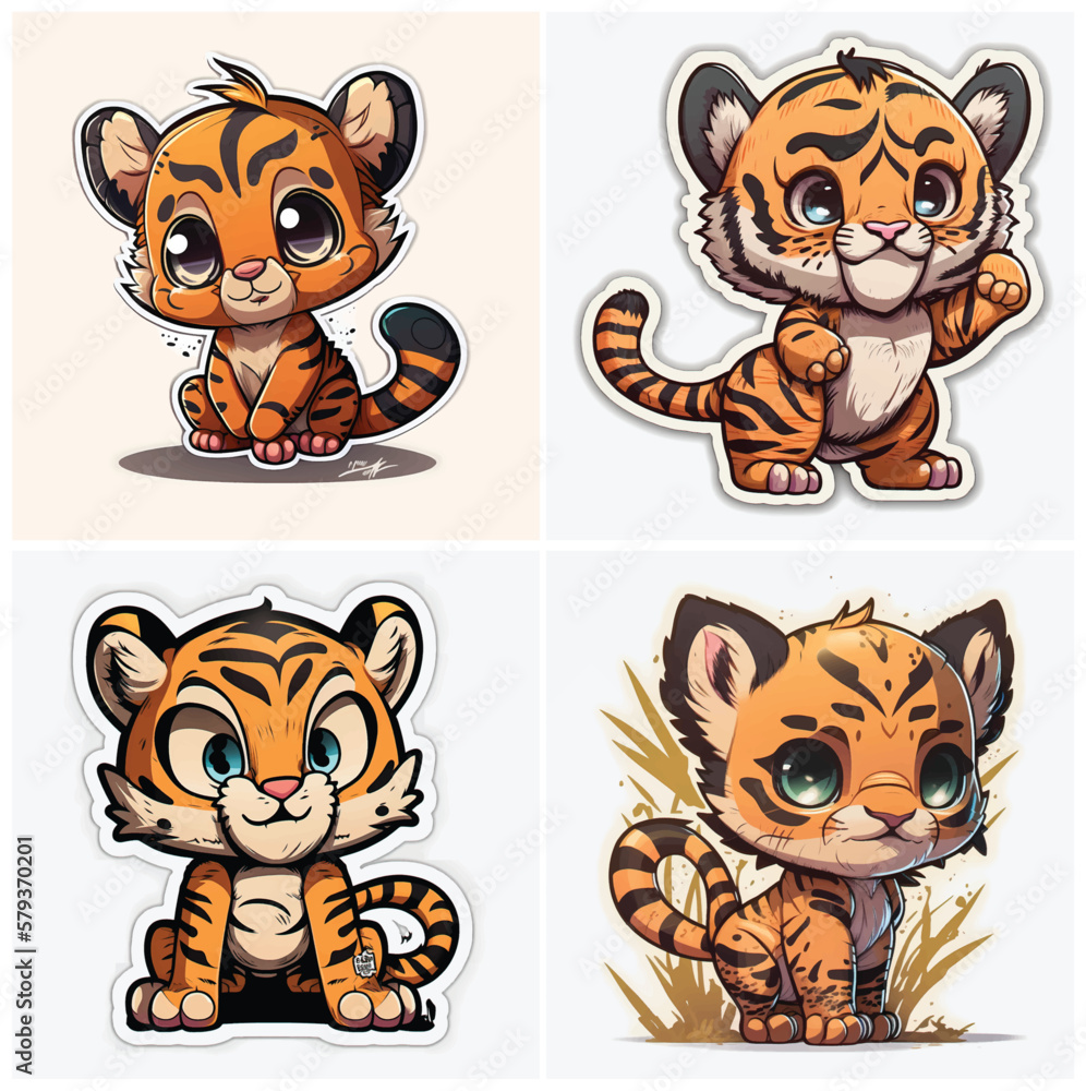 cute Tiger Stickers: Bold and Vibrant Digital Artwork of a Majestic ...