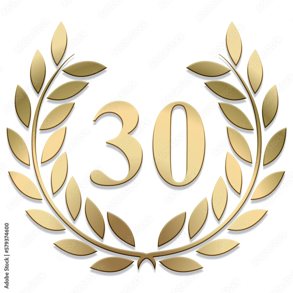 3D Gold PNG laurel wreath number 30 Stock Illustration | Adobe Stock
