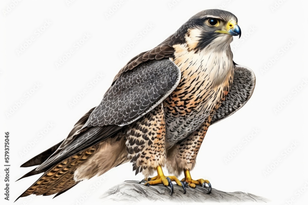 Falcon peregrinus (Falco peregrinus), realistic drawing, bird of prey ...