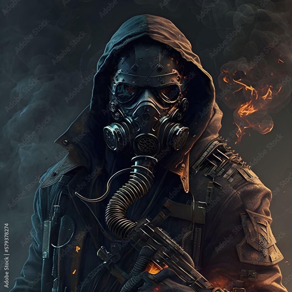 terror man, mask, gun, smoke, cyberpunk, army, security, weapon, danger ...