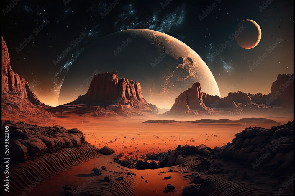 The barren, Martian landscape. Background for a space themed video game ...