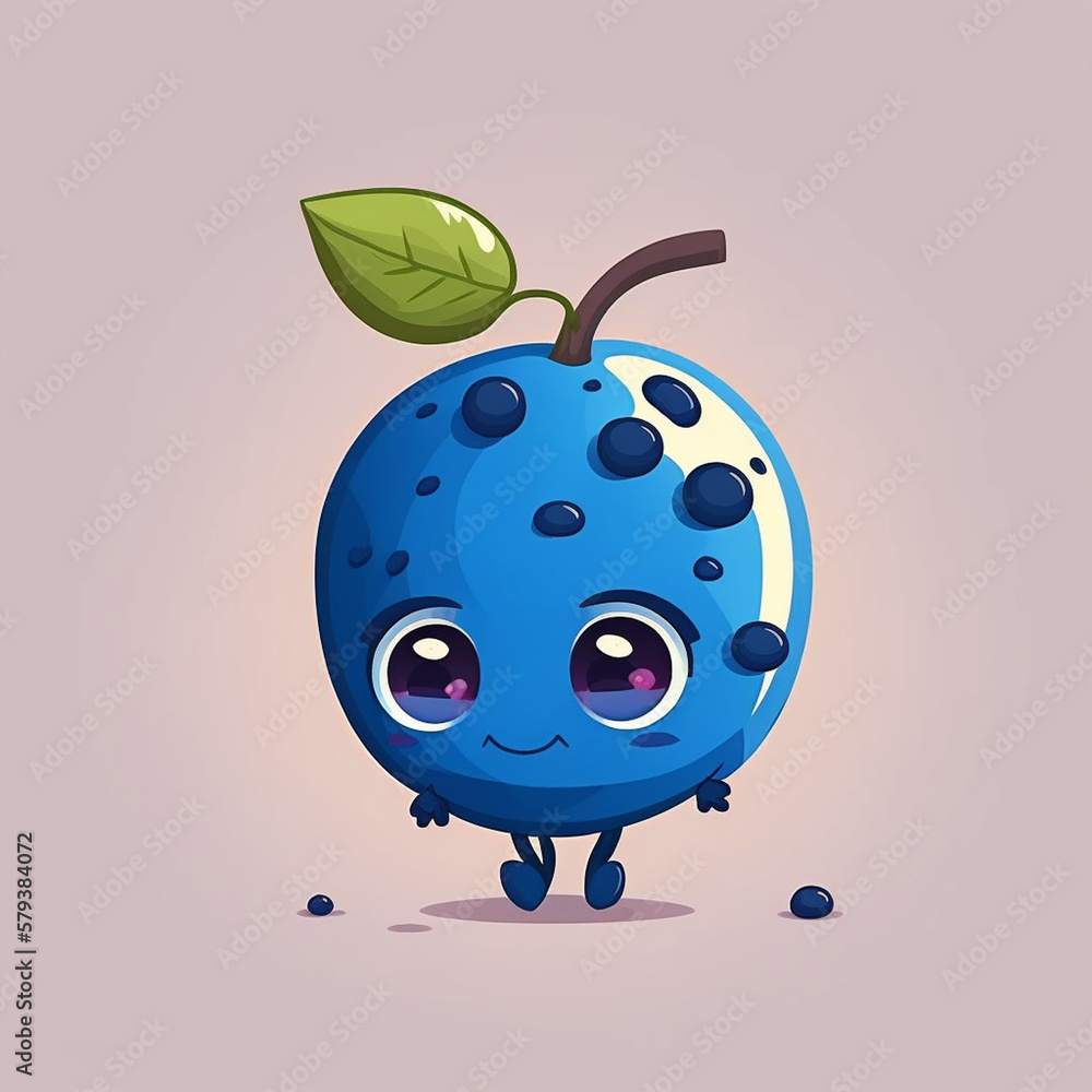 Blueberry fruit, blue colored fruit, illustration, flat design, cartoon ...