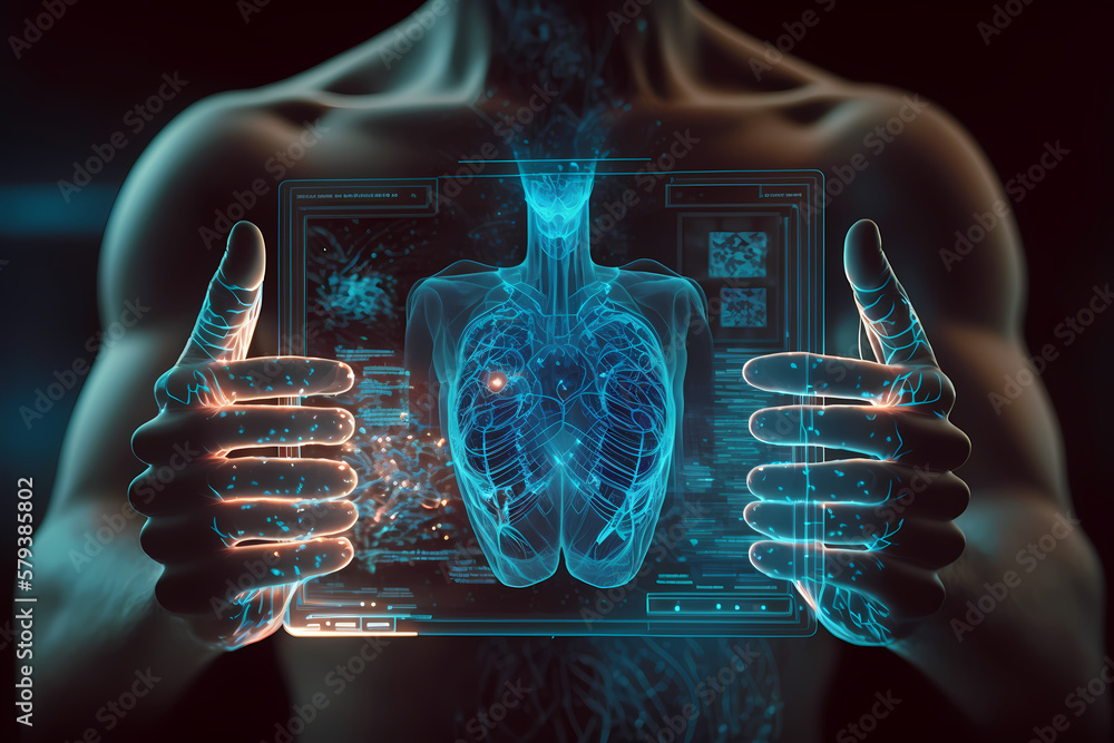 Illustrazione Stock Man hands holding a digital screen with the ...