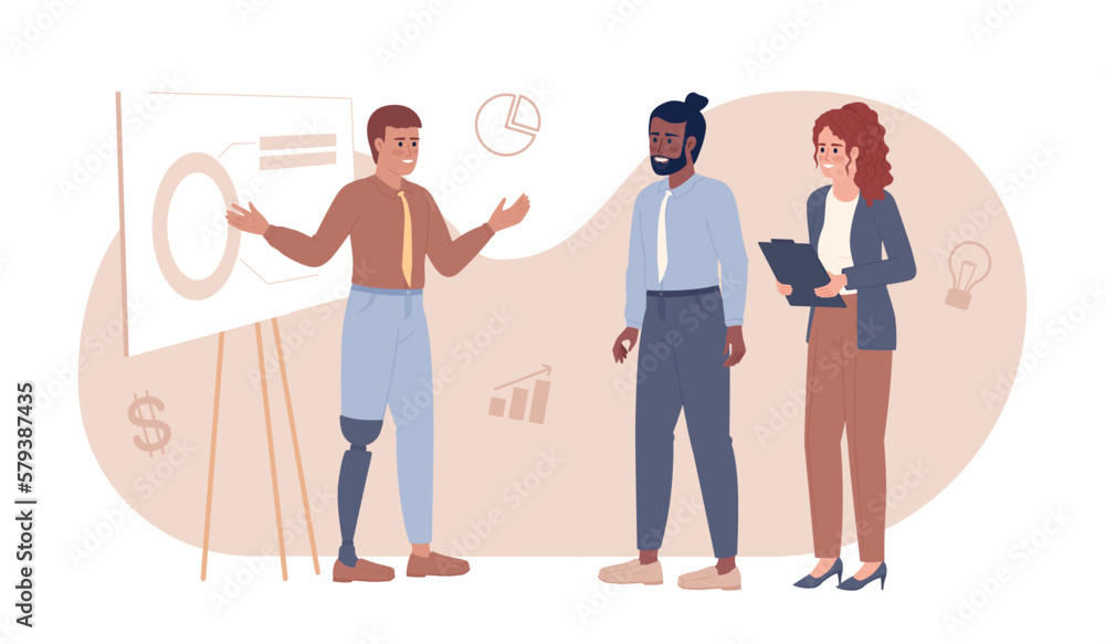 Discussing sales strategy 2D vector isolated spot illustration ...