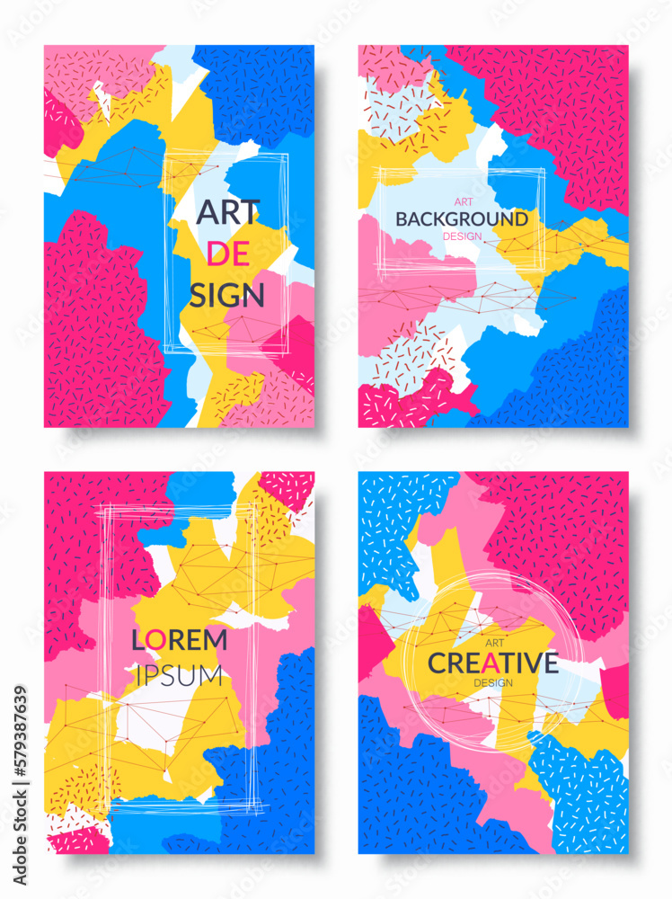 Set of minimalistic colored design templates, abstract artistic ...