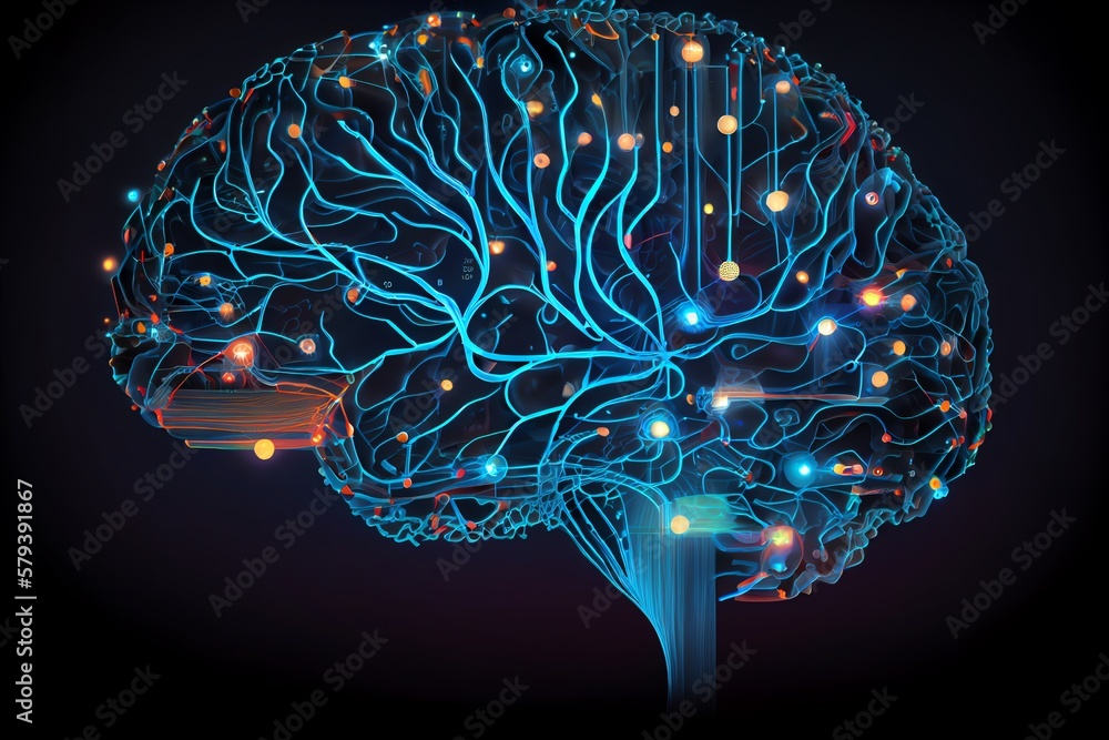 diagram of digital brain with neural connections. Concept of artificial ...