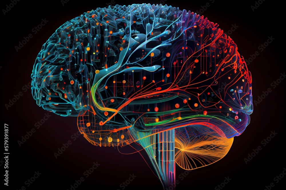 diagram of digital brain with neural connections. Concept of artificial ...