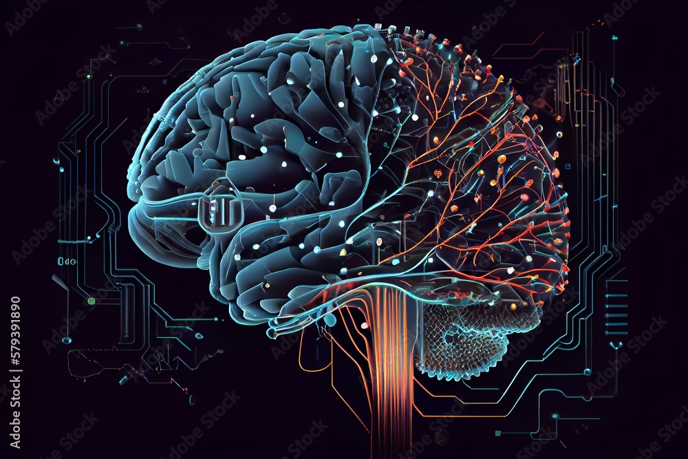 diagram of digital brain with neural connections. Concept of artificial ...