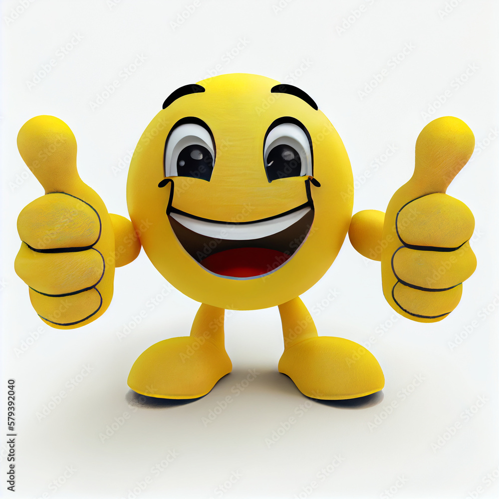 Cheerful 3D emoticon, with arms and legs, smiling face and mouth ...