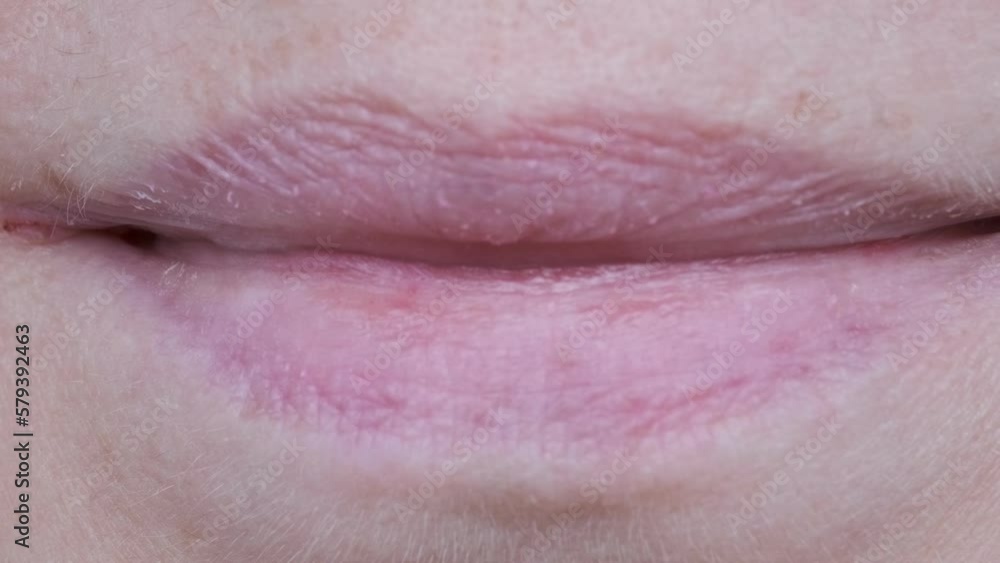 close up part face mature woman 55 years old, human mouth, lower and ...