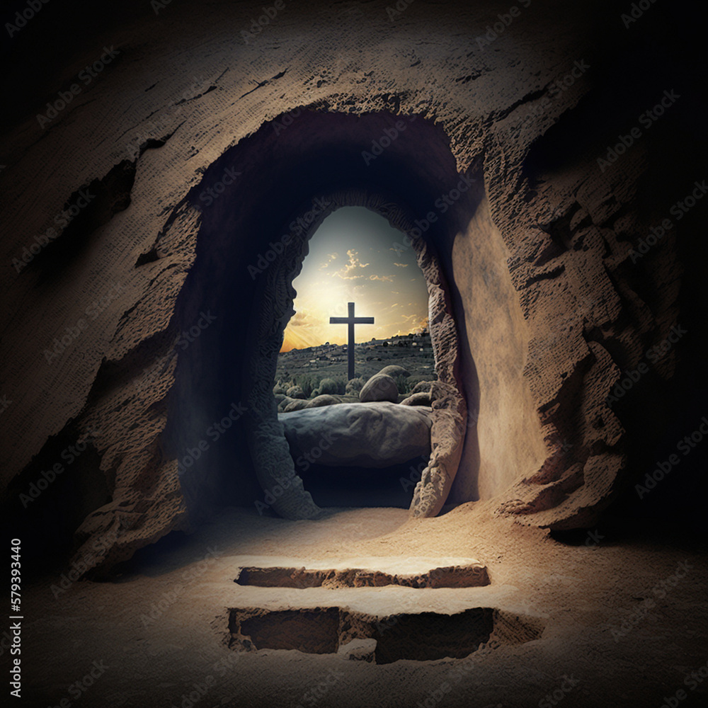 Jesus Christ tomb. Easter background Stock Illustration | Adobe Stock