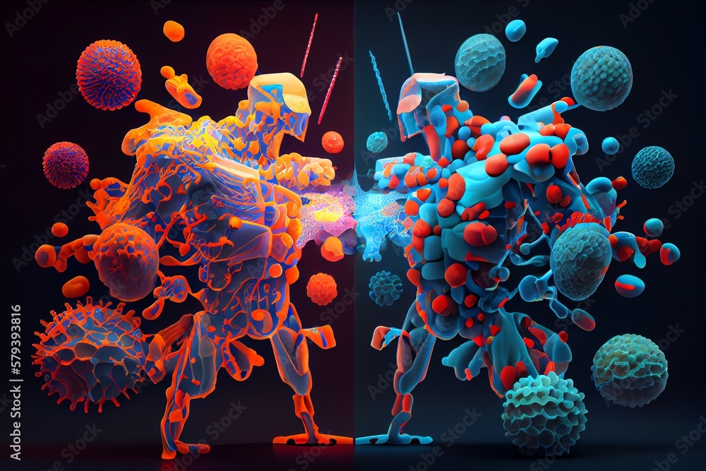 Illustration of human immune system with colorful cells antibodies and ...